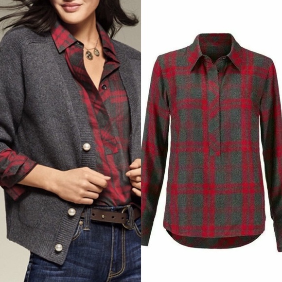 CAbi | Tops | Cabi Cunningham Red Plaid Shirt Size Large 3587 | Poshmark